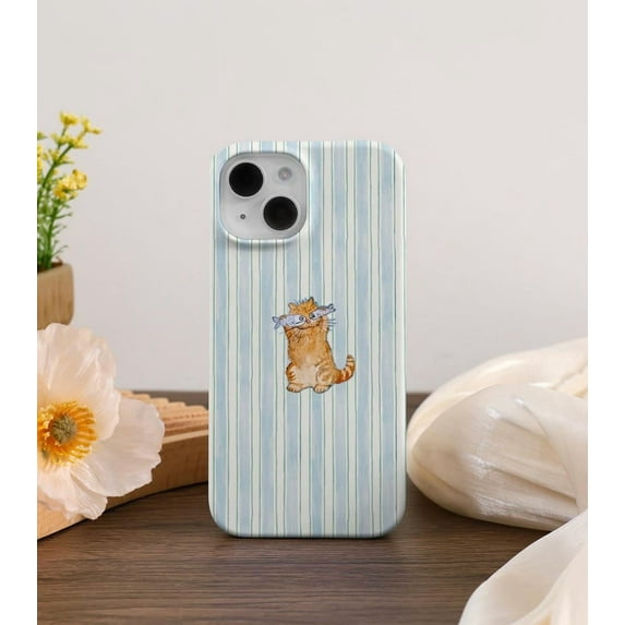 Blue & White Stripe Pattern with Cat Inspired Graphic Case for Apple ...