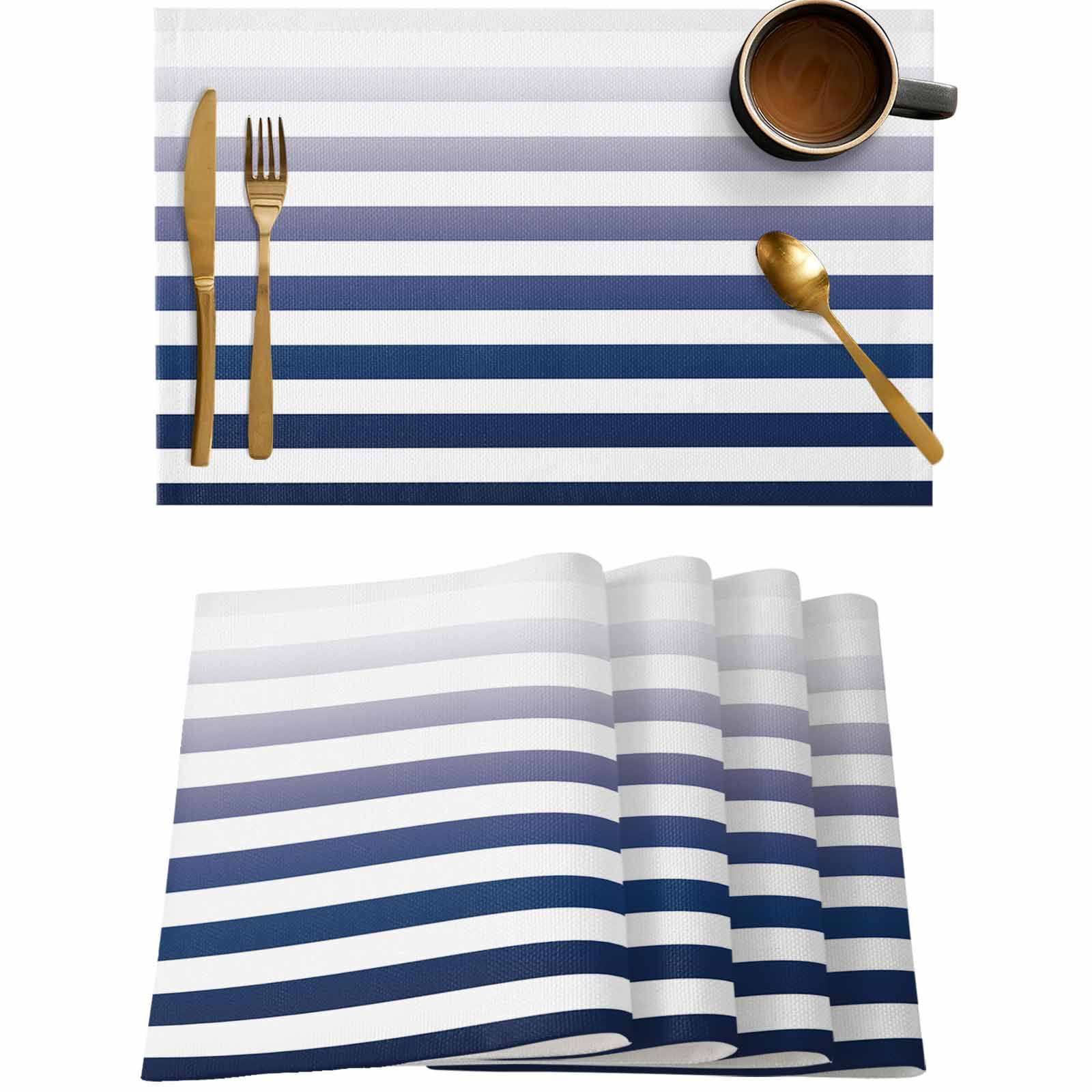 Blue White Stripe Summer Ocean Theme Placemats Set of 4,Wipeable ...