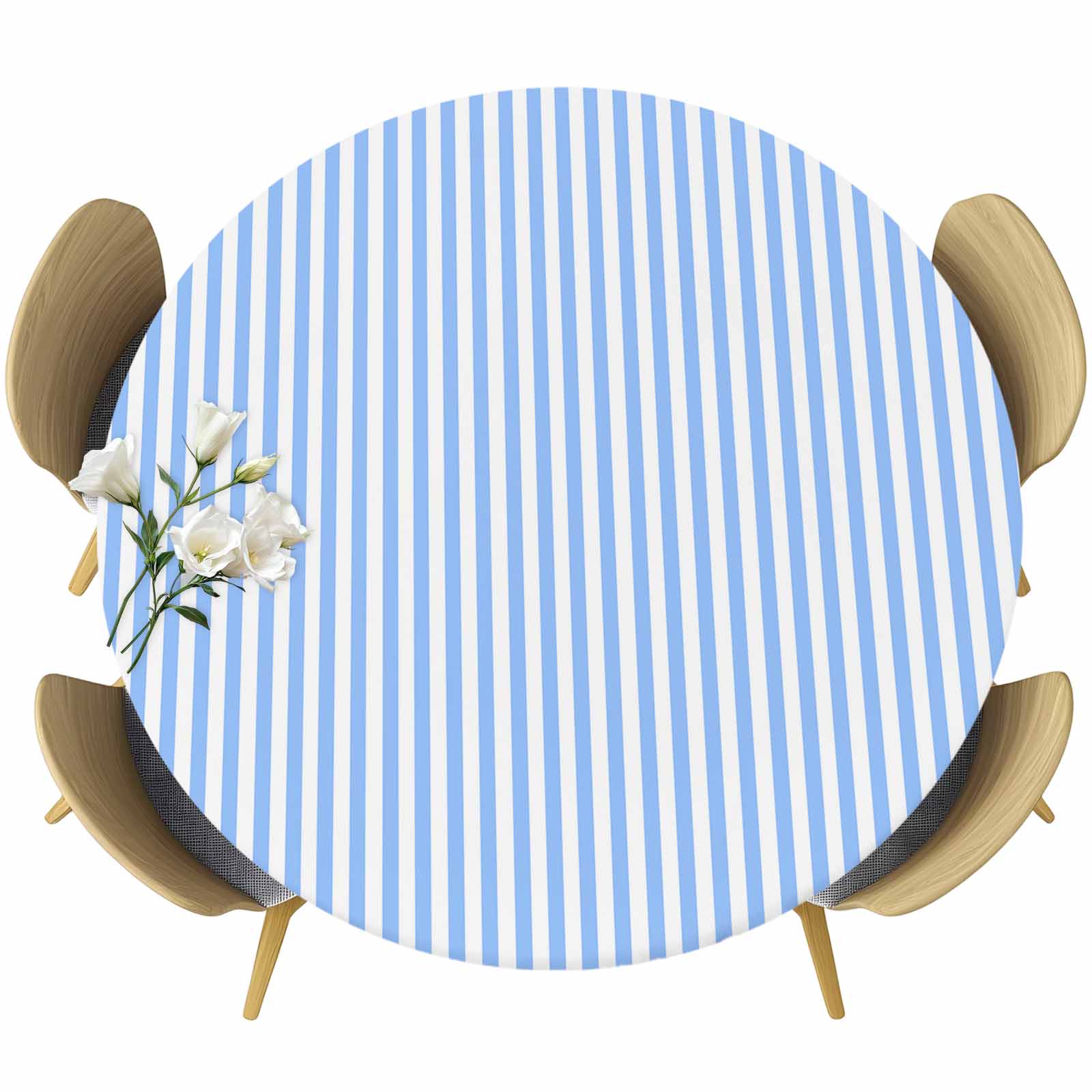 Blue White Stripe Table Cloth, Round Fitted Tablecloths with Elastic ...