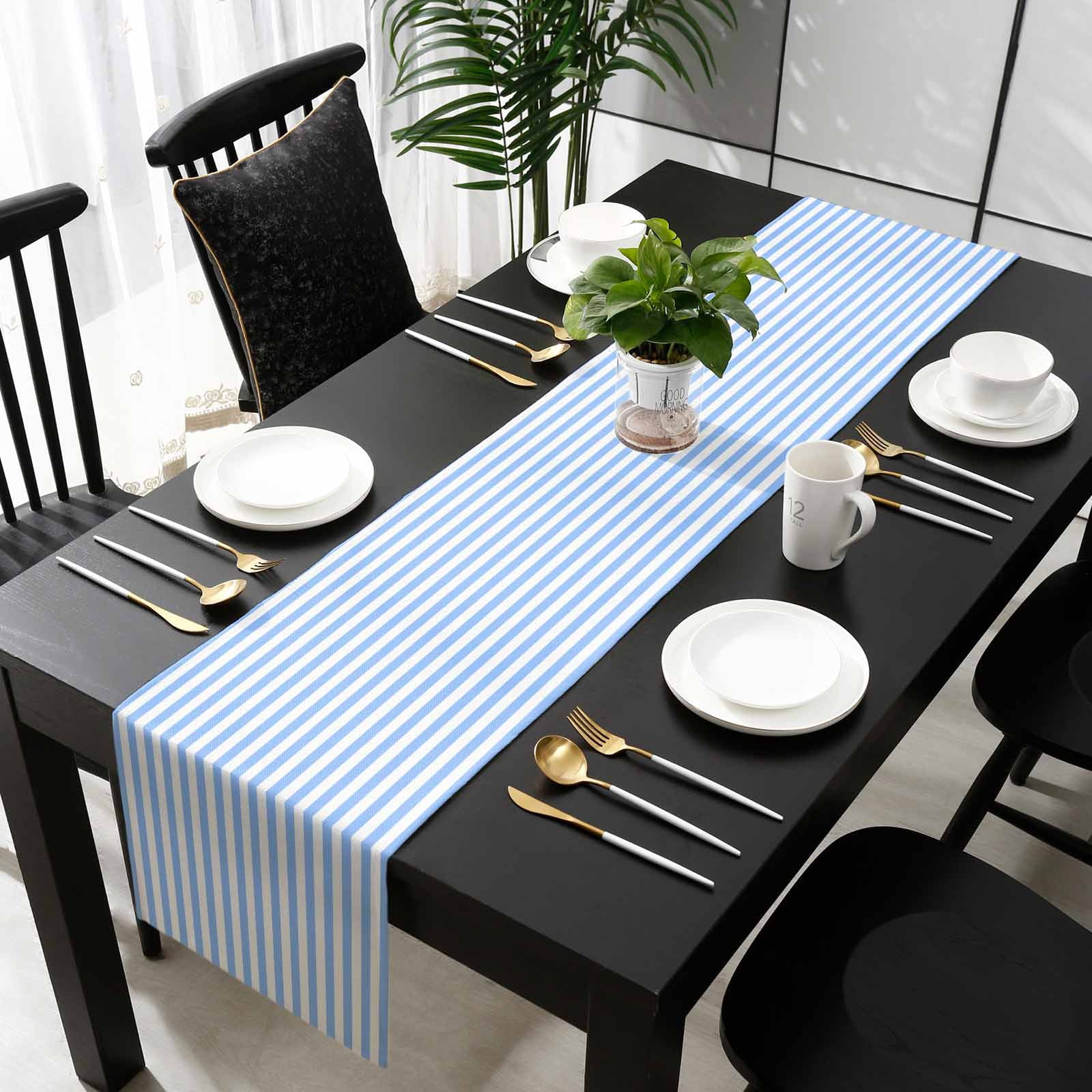 Blue White Stripe Table Runner 90 Inches Long - Modern Minimalist ...