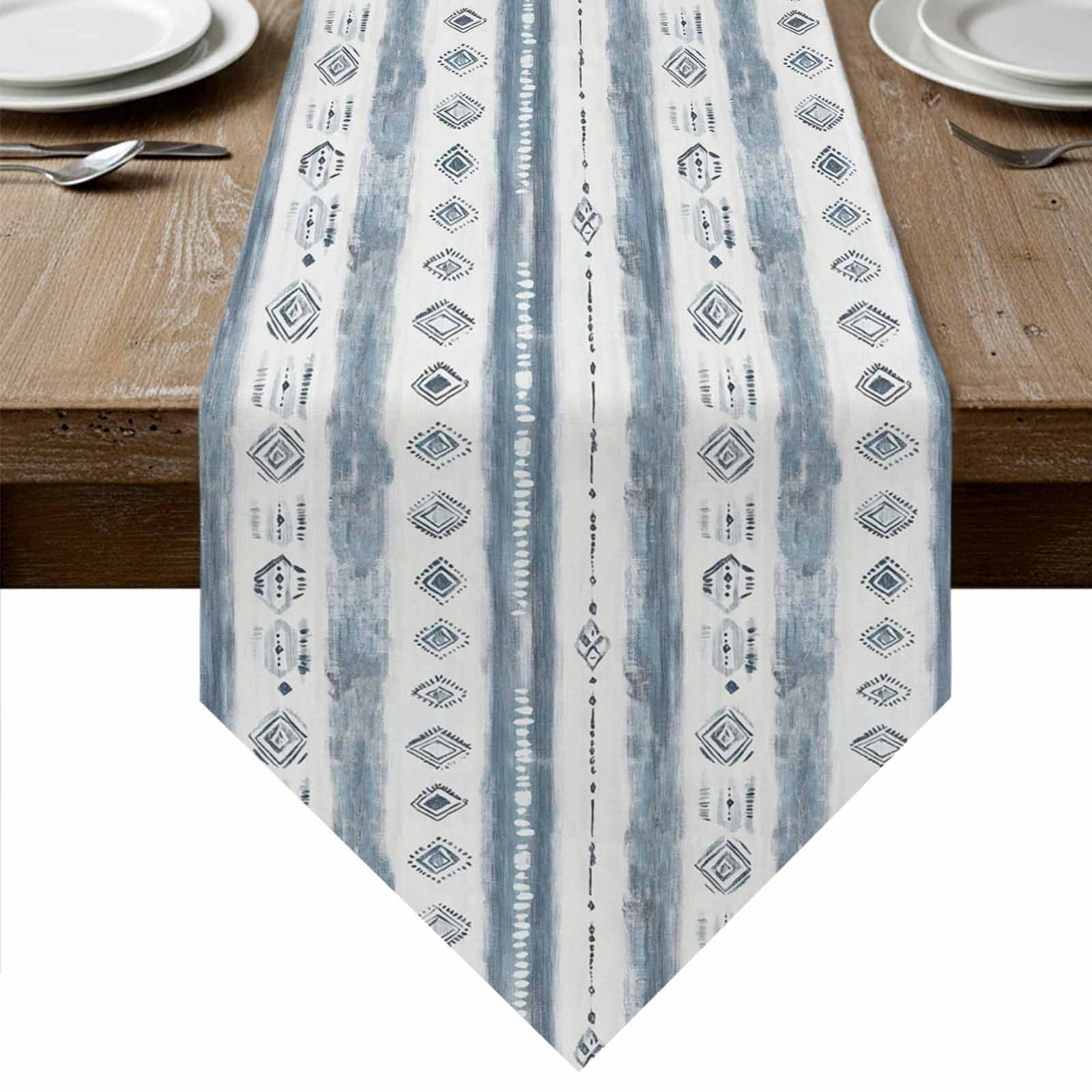 Blue White Stripe Table Runner Linen Burlap Table Runner 108 Inches ...