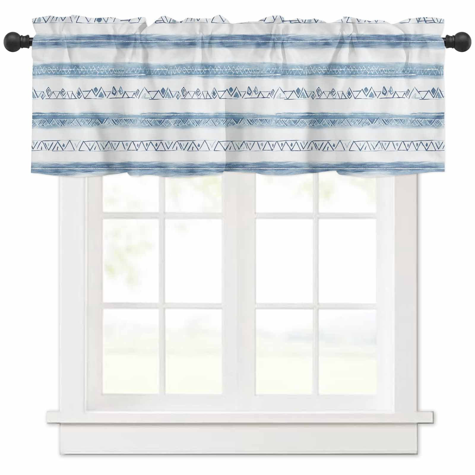 Blue White Stripe Valances for Windows Farmhouse Kitchen Curtains ...