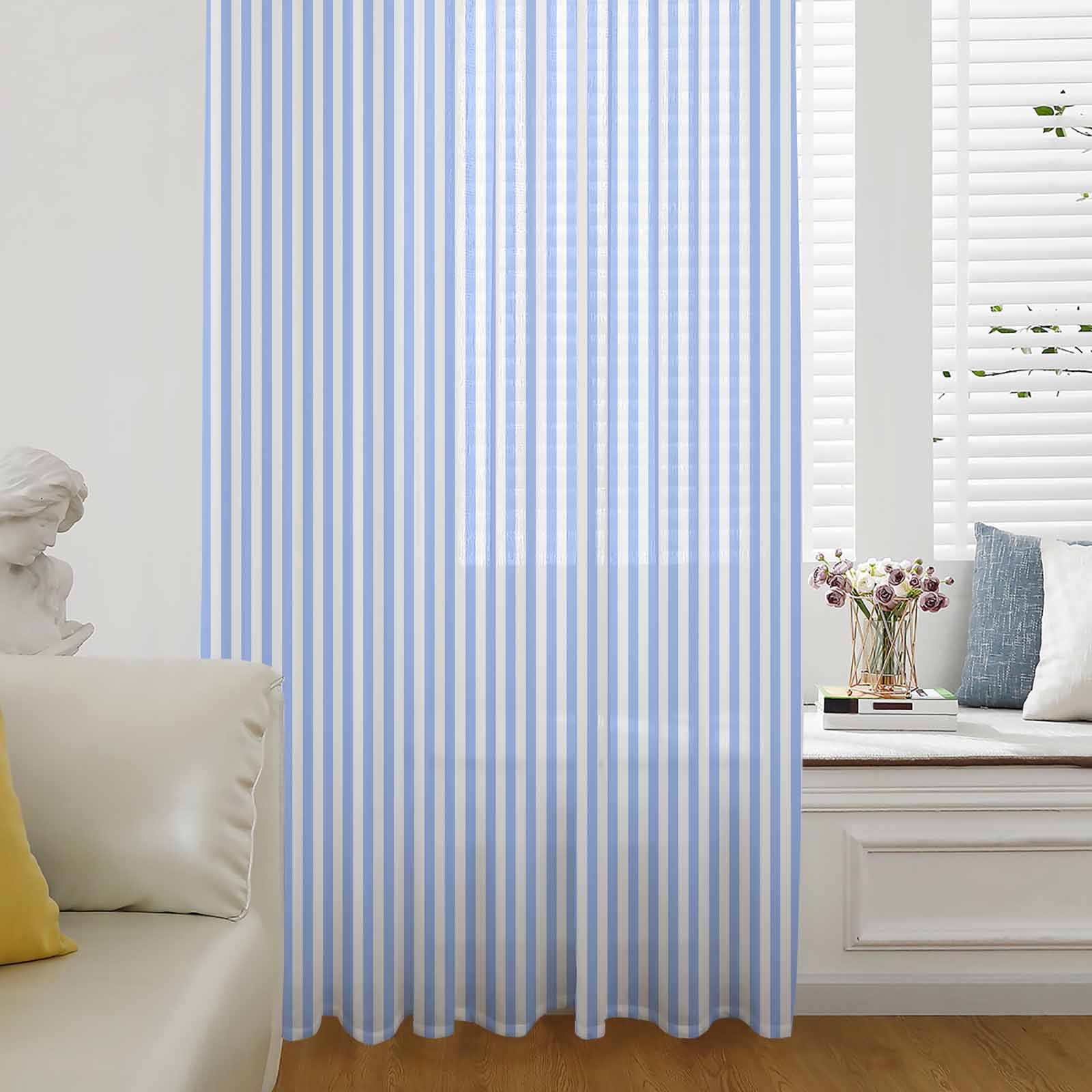Blue White Stripe Window Curtain 45 Inches Long,Modern Minimalist ...