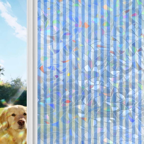 Blue White Stripe Window Privacy Film Stain Glass,Reusable Decorative ...