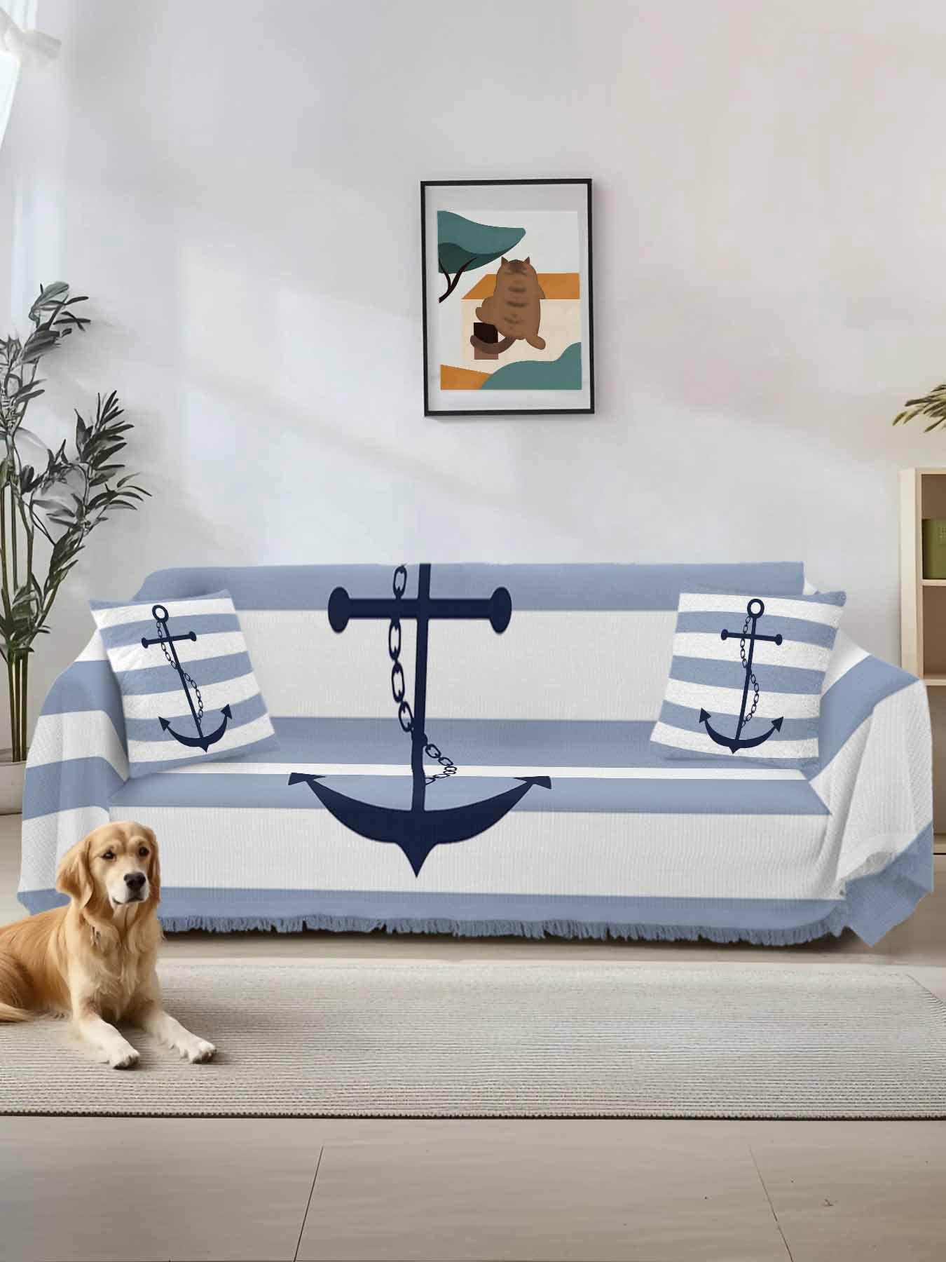 Blue White Striped Couch Cover Sofa Covers 3 Cushion Sectional Couch ...