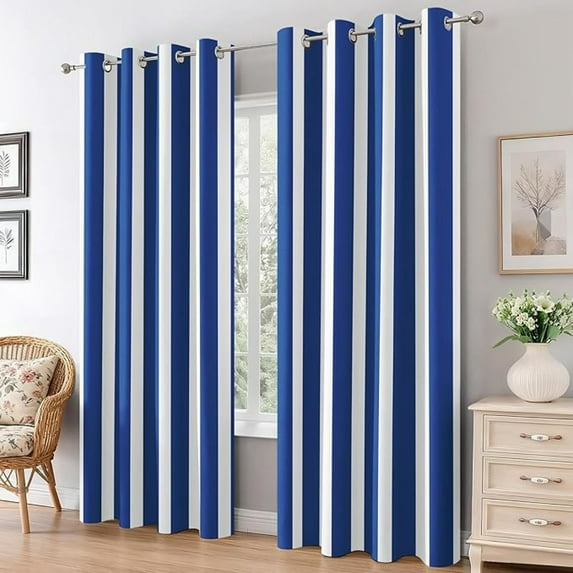 Blue White Striped Curtains for Living Room, Thermal Insulated Classic ...