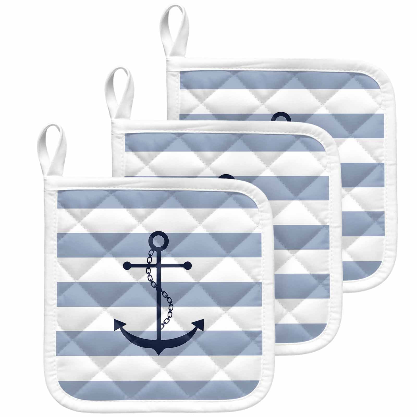 Blue White Striped Pot Holders for Kitchen Heatproof Potholder, 3 Pack ...
