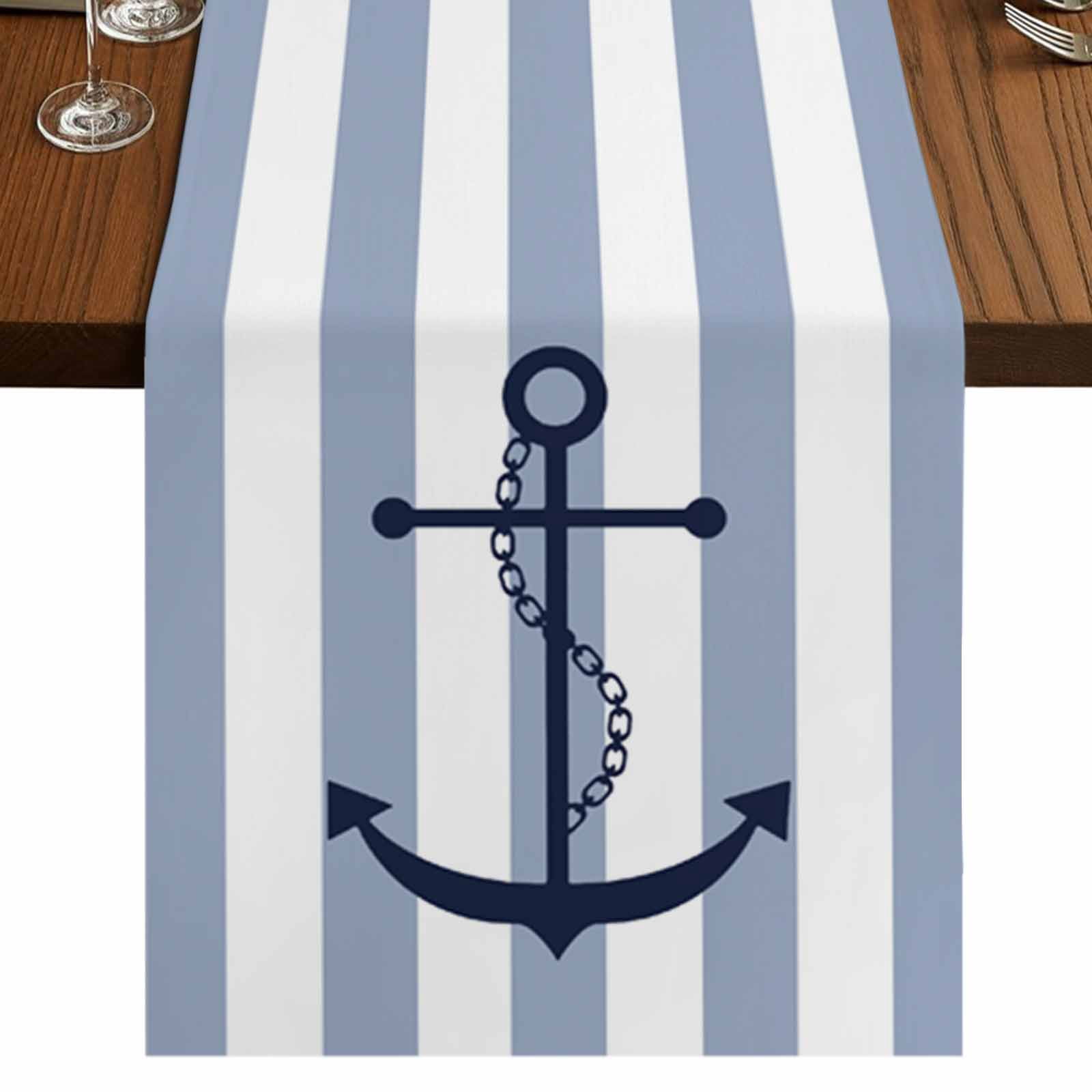Blue White Striped Short Table Runner 60 Inches Long,Navy Blue Beach ...