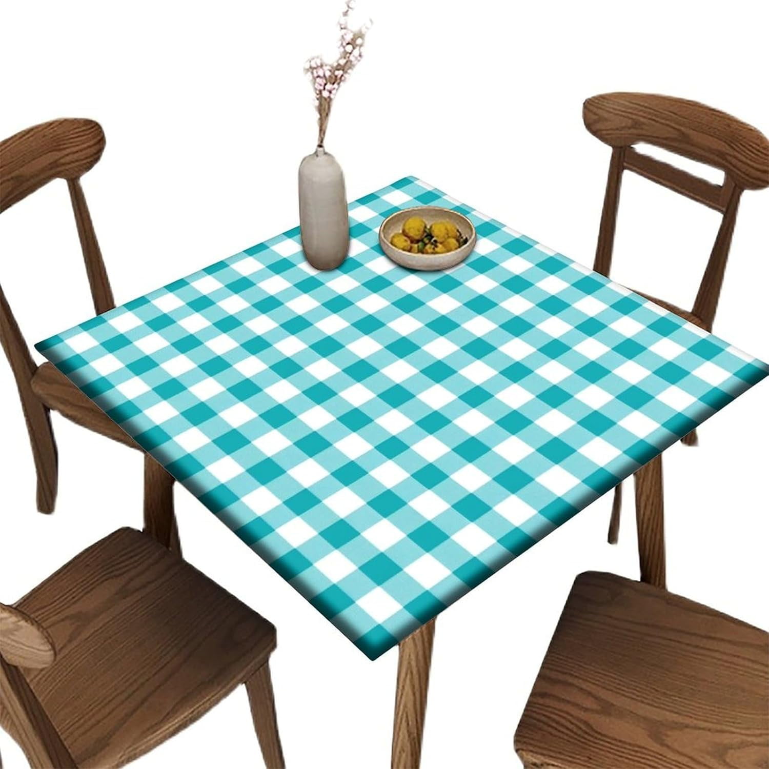 Blue and White Striped Square Grid Pattern Printed on Fitted Square ...