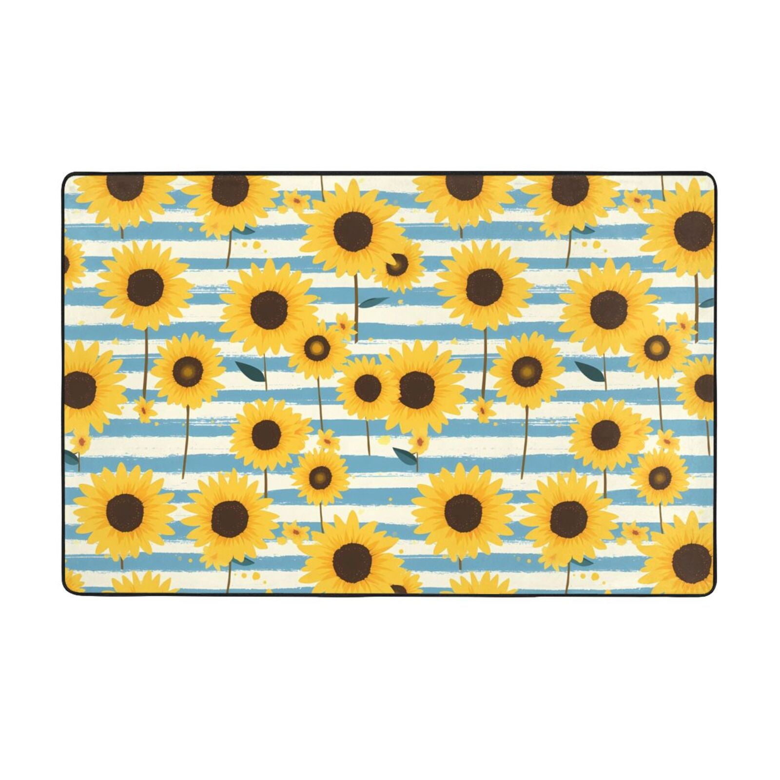 Blue White Striped Sunflower A Indoor Door Mat, Bedroom Rug & Carpets ...
