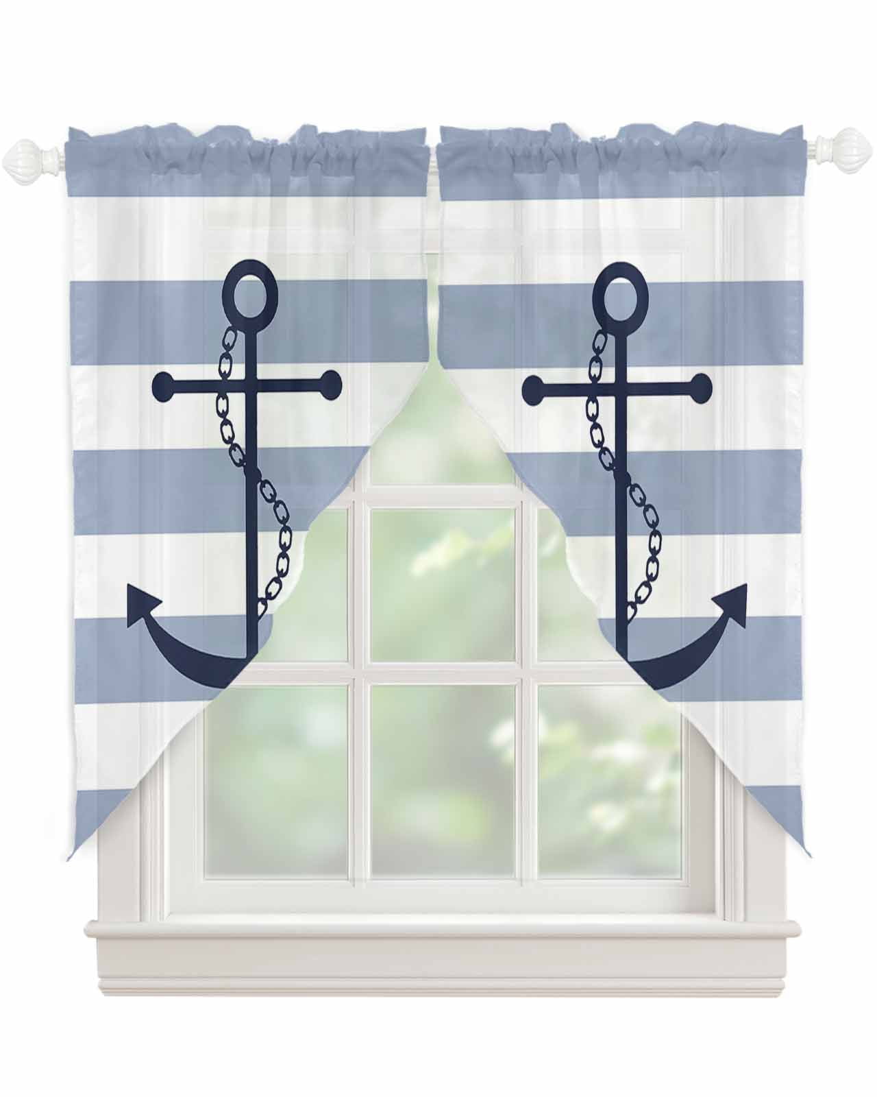 Blue White Striped Swag Valances for Windows, Navy Blue Beach Nautical ...