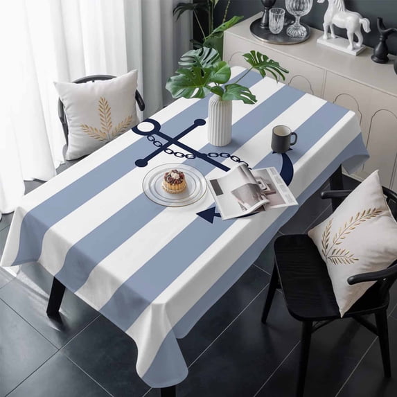 Blue White Striped Table Cloth Waterproof Tablecloths, Navy Blue Beach ...