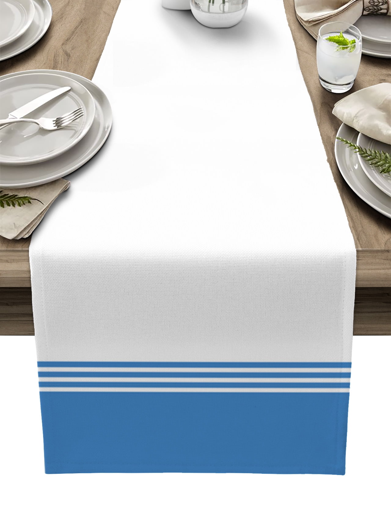 Blue White Striped Table Runner 72 Inches, Modern Abstract Art ...
