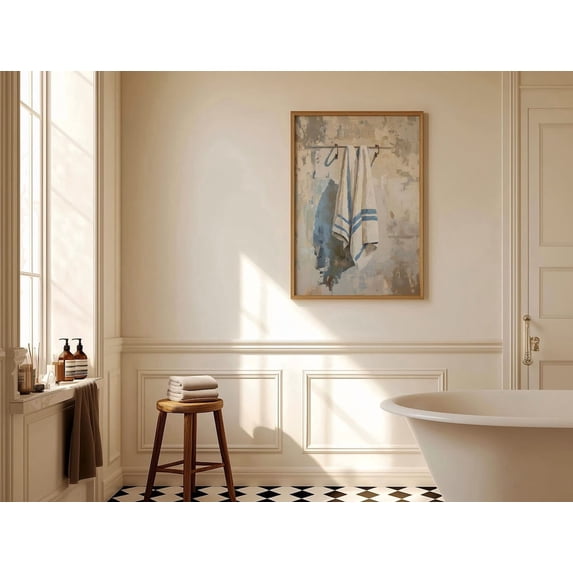 Blue White Striped Towels Neutral Girly Apartment Bathroom Poster ...