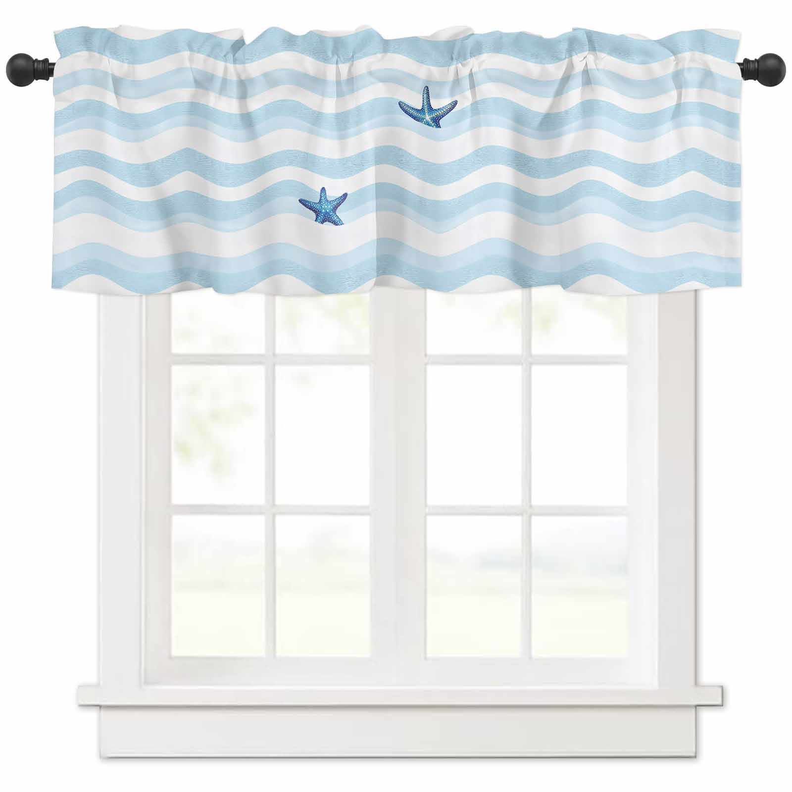 Blue White Striped Valances for Windows Farmhouse Kitchen Curtains ...