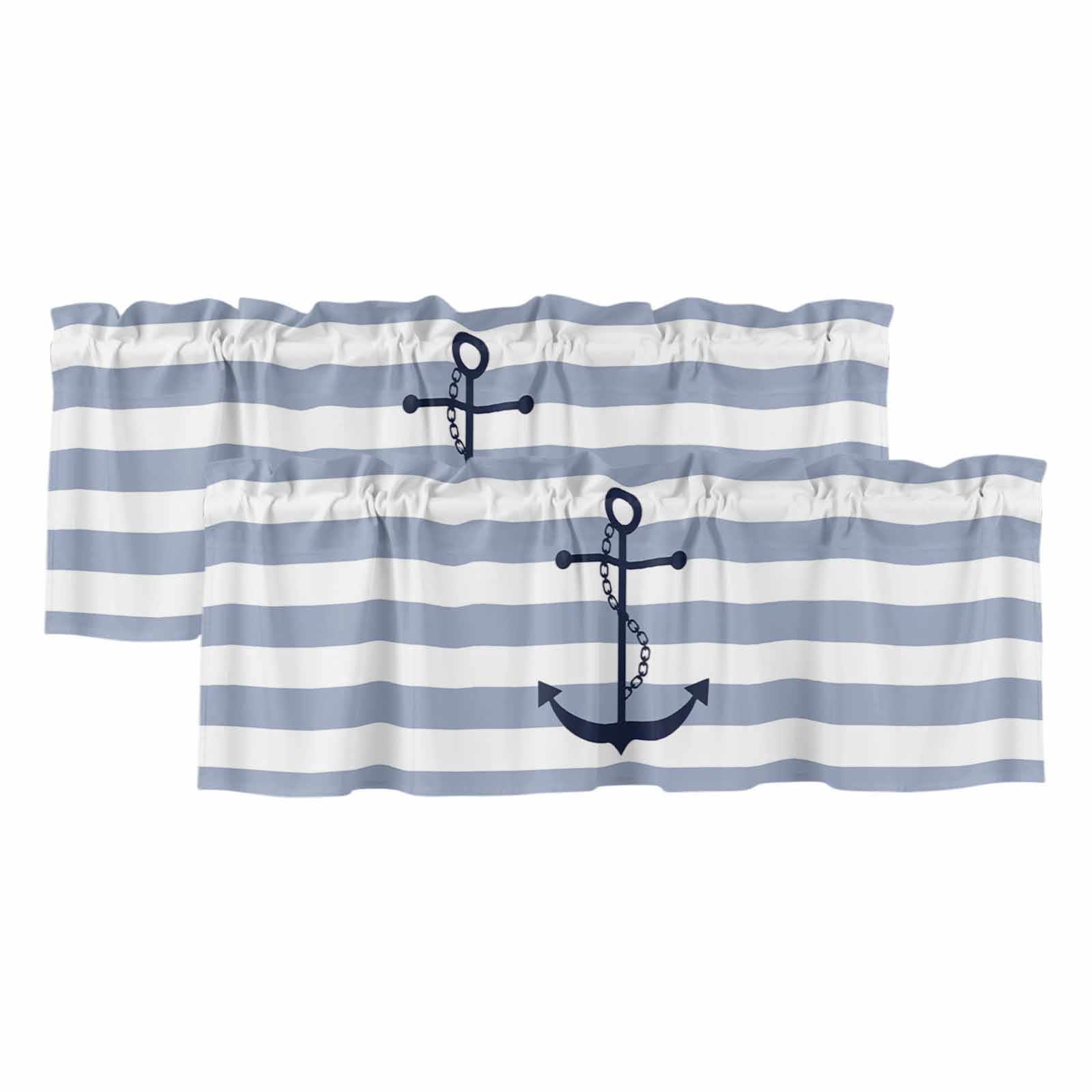 Blue White Striped Valances for Windows, Navy Blue Beach Nautical ...