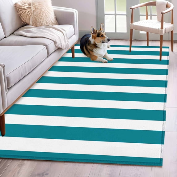 Blue White Stripes 4'x6' Rug for Dining Table for 4 People Under Table ...