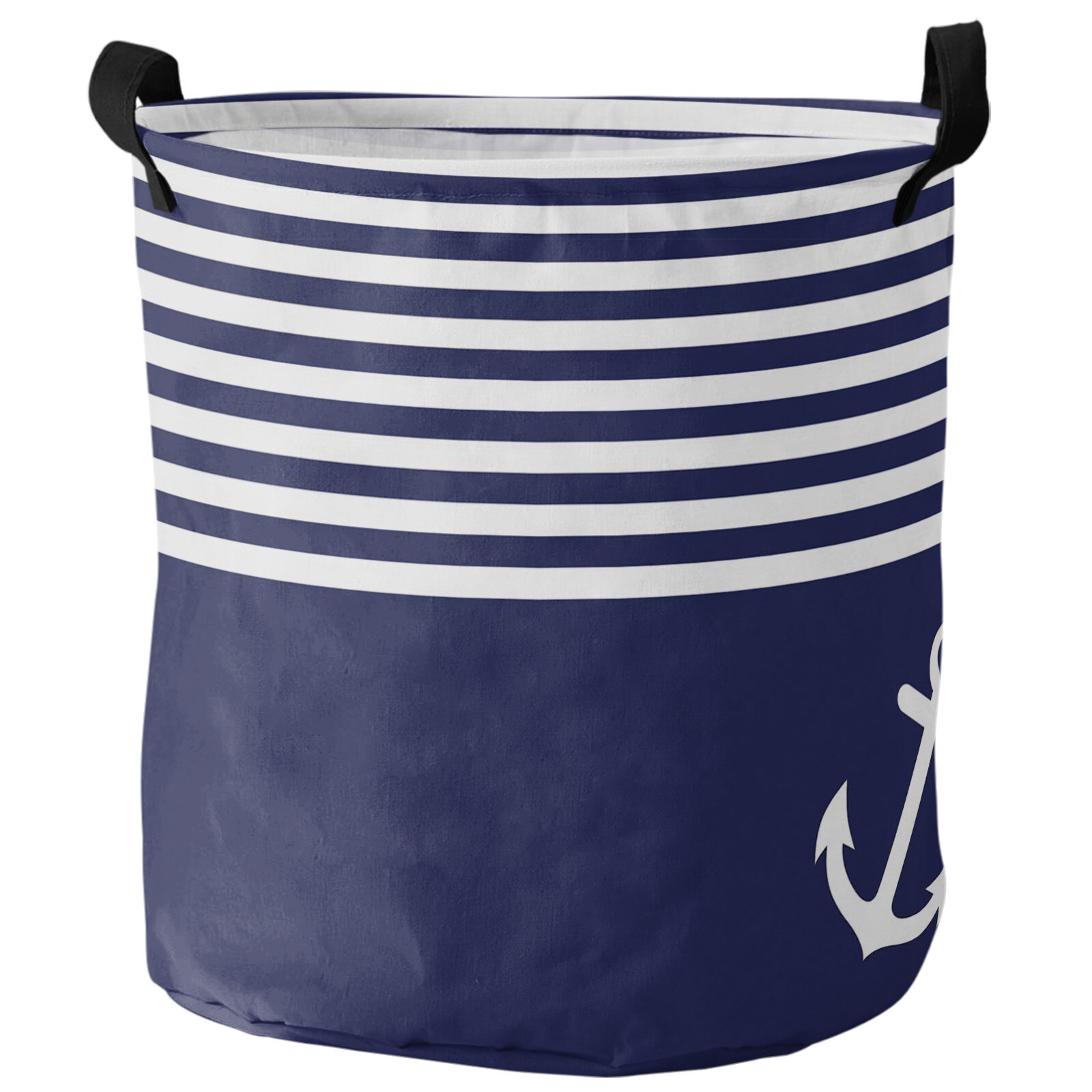 Blue White Stripes Anchor Dirty Laundry Basket Foldable Waterproof Home ...