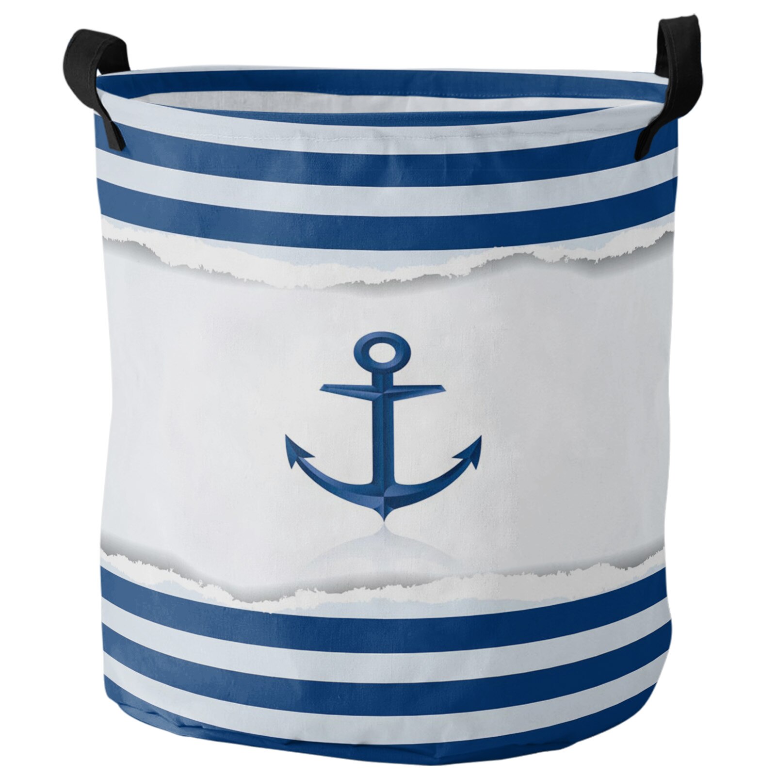Blue White Stripes Anchor Dirty Laundry Basket Foldable Waterproof Home ...