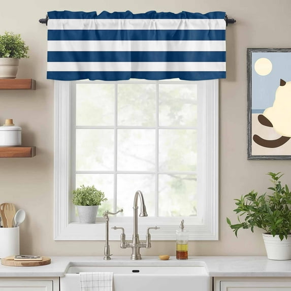 Blue White Stripes Color Block Geometric Valances for Windows,Rod ...