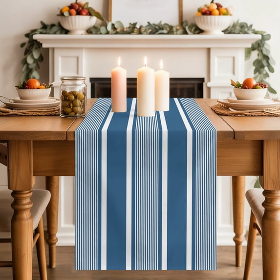 Blue White Stripes Dining Table Runner, Lines Modern Vertical Stripes ...
