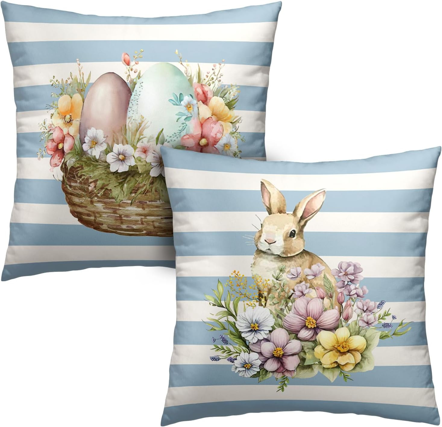 Blue and White Stripes Easter Pillows Decorative Throw Pillow Covers ...