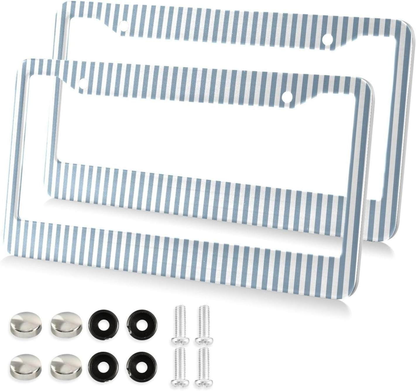 Blue White Stripes License Plate Frame, Decorative Aluminum Car Tag ...