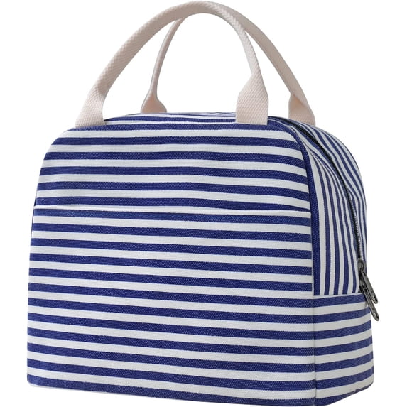 Blue and White Stripes Lunch Bag Women,Cooler Tote Bag Insulated Lunch ...