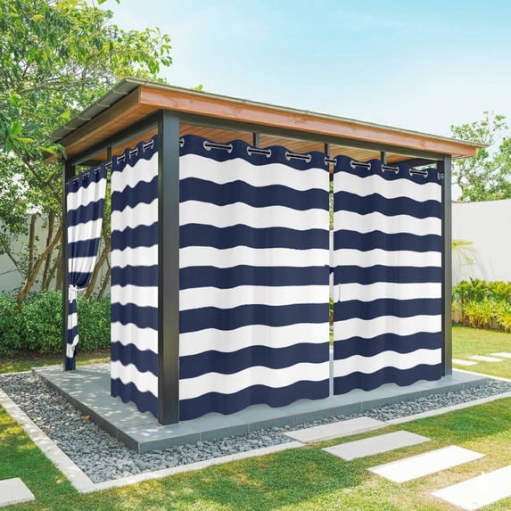 Blue White Stripes Outdoor Curtains for Patio Waterproof, Sea Blue ...
