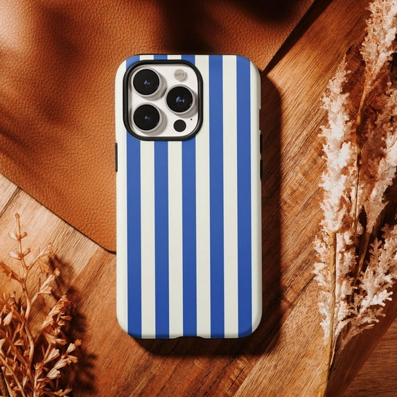 Blue White Stripes Retro Classic Pattern iPhone Case 17 16 15 14 13 12 ...
