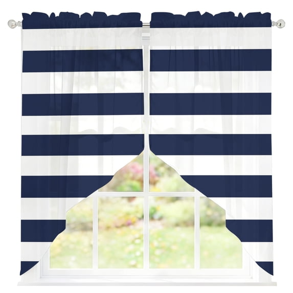 Blue White Stripes Sheer Curtains Swag Valances for Windows Sea Blue ...