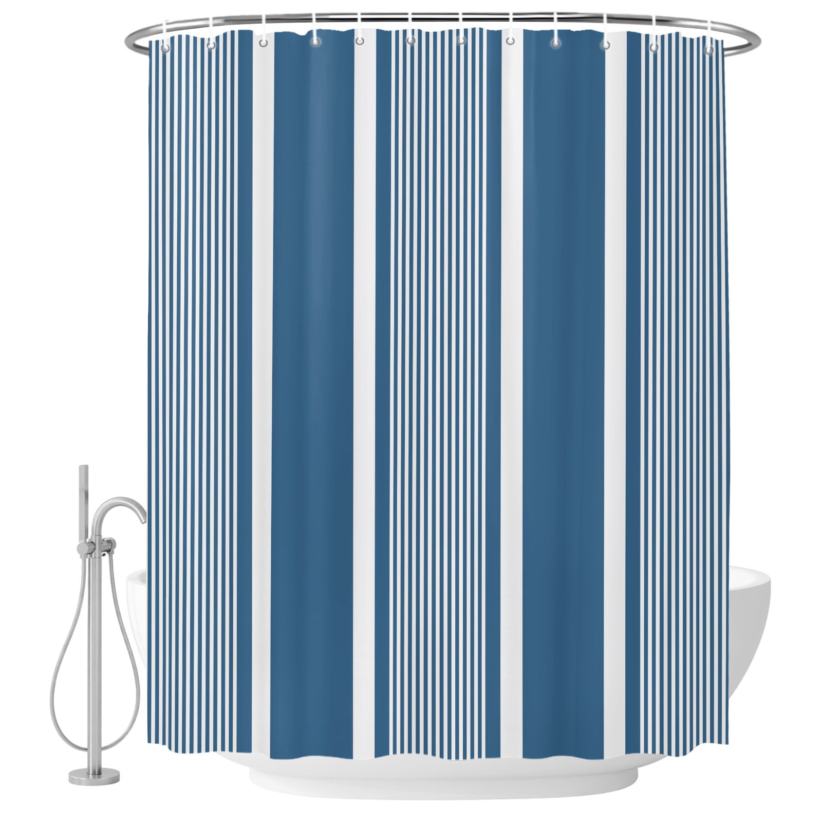 Blue White Stripes Shower Curtain for Bathroom, Lines Modern Vertical ...
