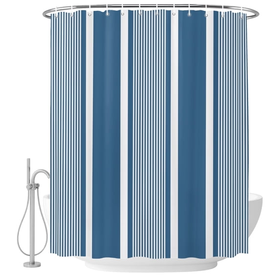 Blue White Stripes Shower Curtain for Bathroom, Lines Modern Vertical ...