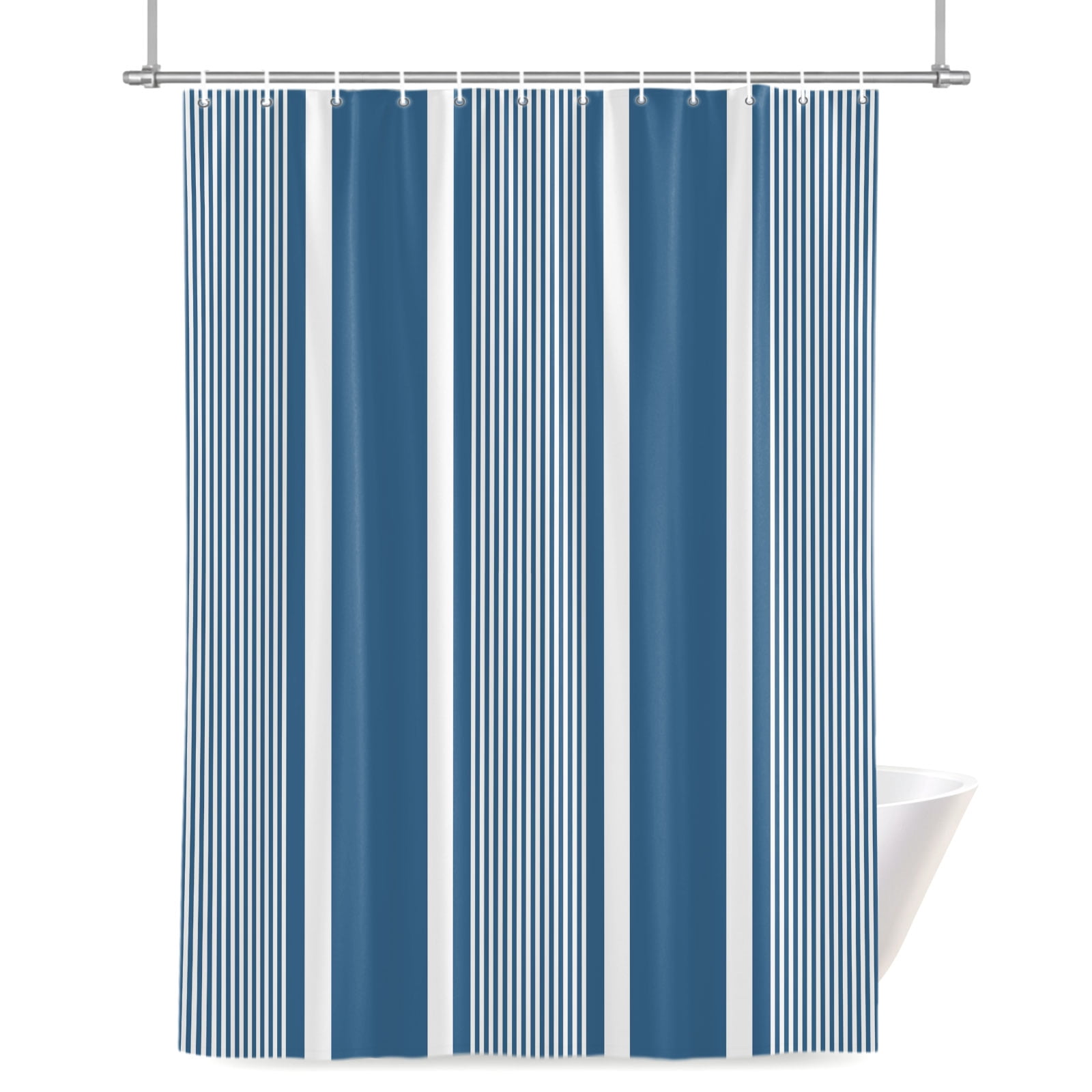 Blue White Stripes Shower Curtains for Bathroom, Lines Modern Vertical ...