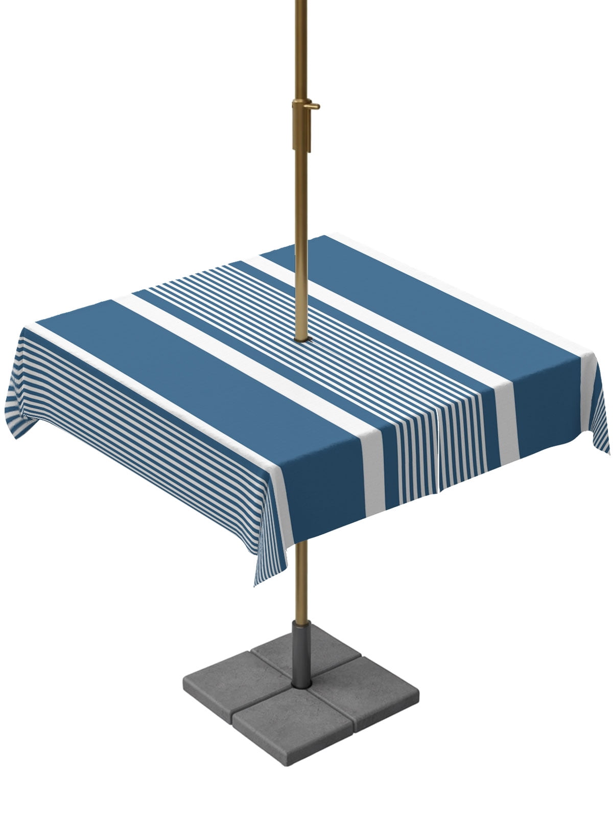 Blue White Stripes Square Outdoor Tablecloth with Umbrella Hole Lines ...