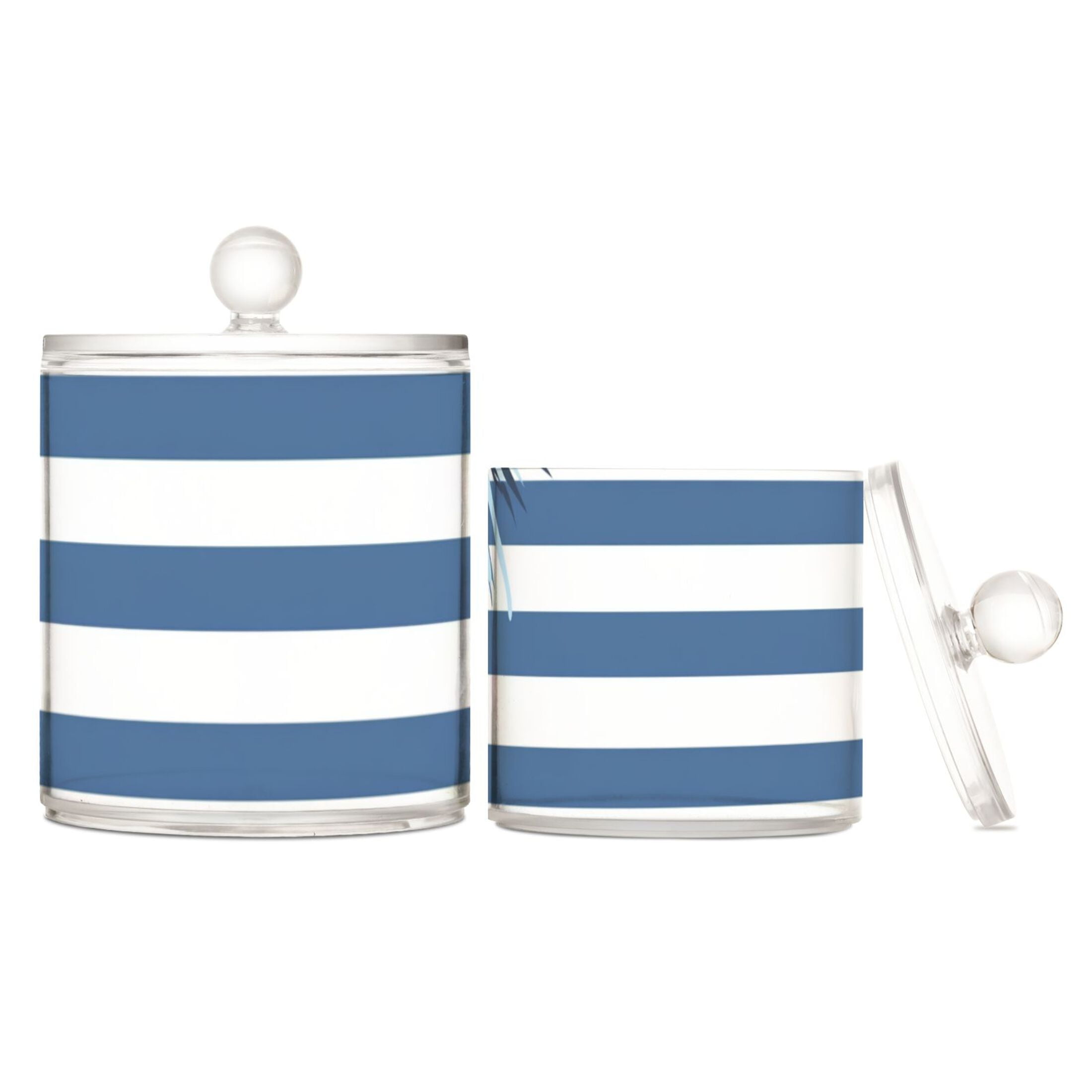 Blue White Stripes Tropical Palm Leaves Translucent Plastic Cans ...
