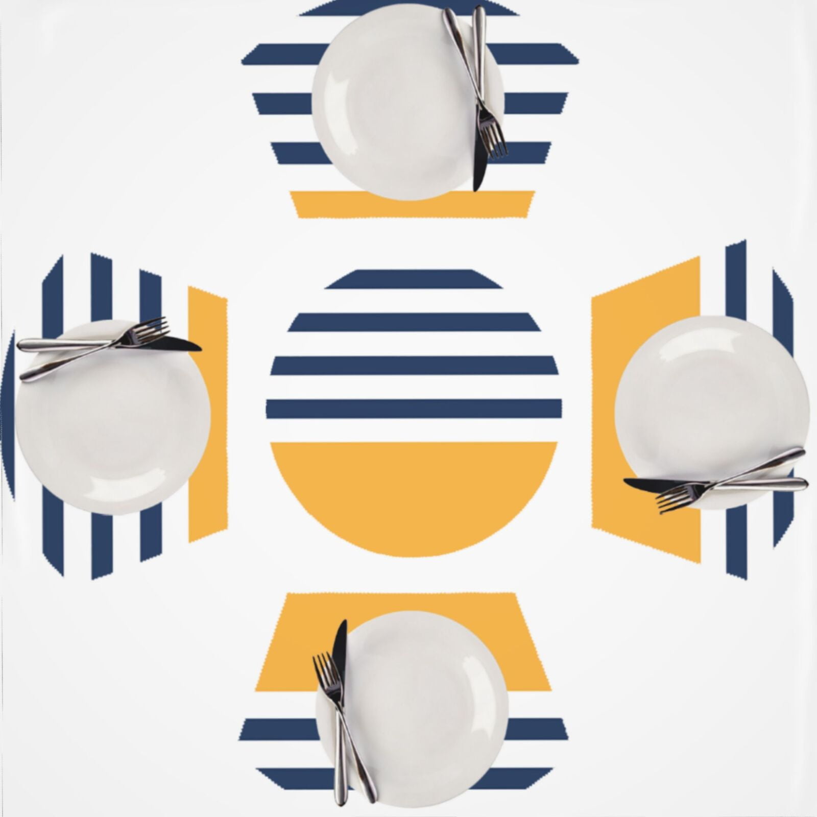 Blue And White Stripes With Yellow Round Table Placemats Set Of 5 Wedge ...