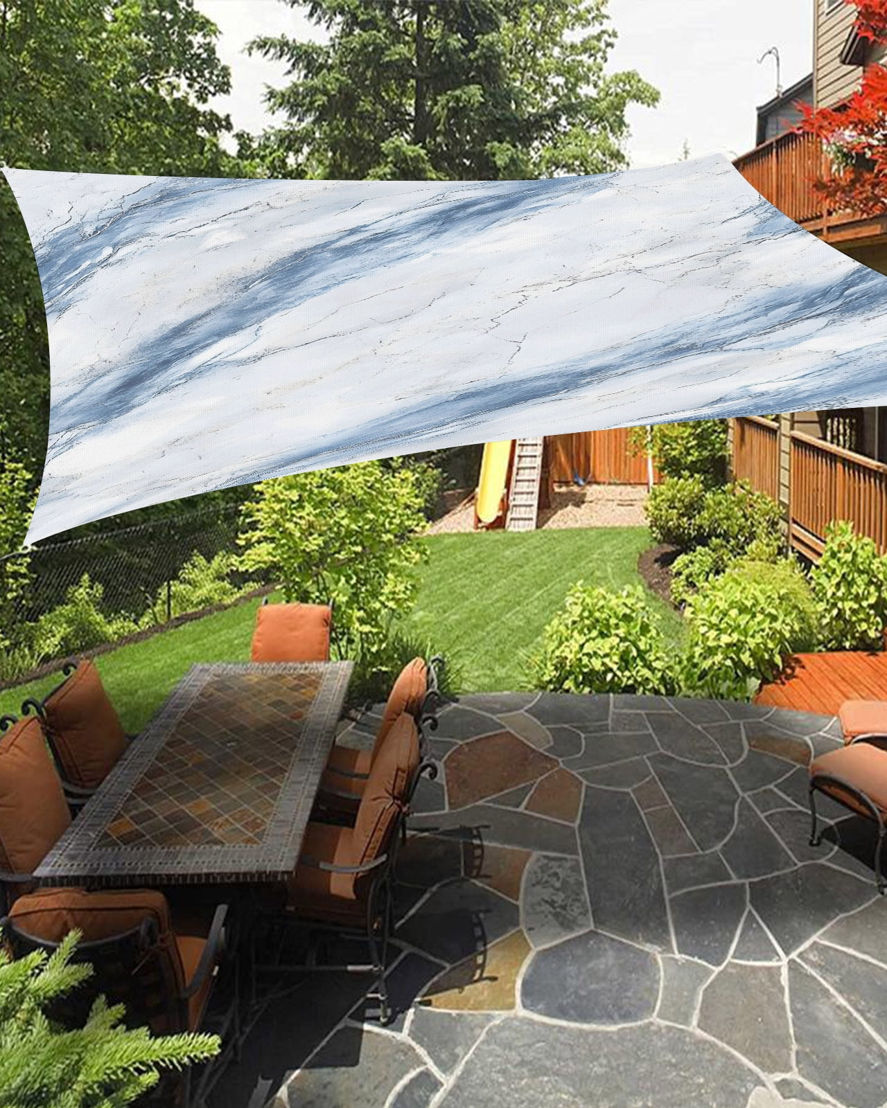 Blue White Sun Shade Sail 6.5'X10' Marble Abstract Art Stone Crack ...