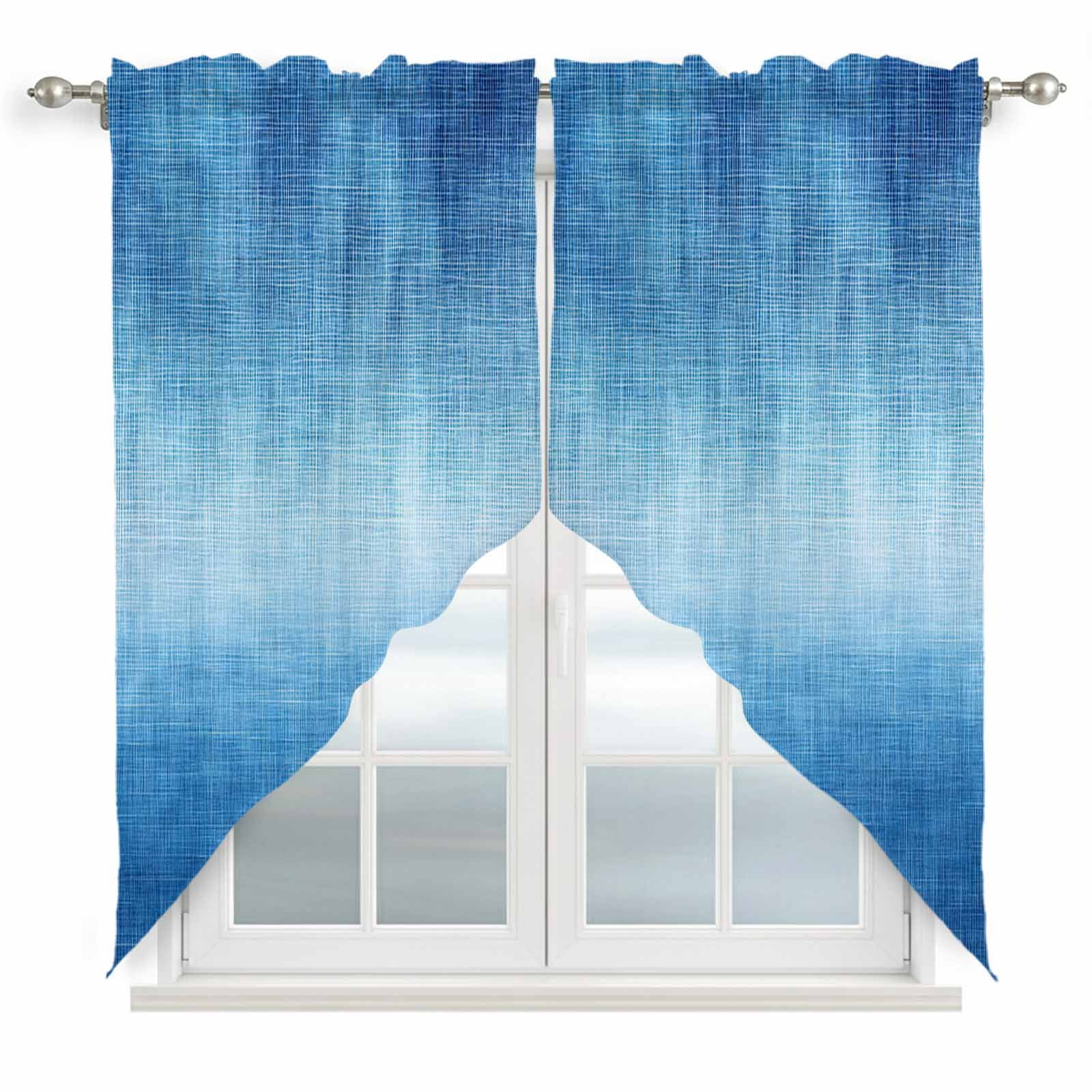 Blue White Swag Curtain Valance for Window 2 Panels Gradient Grid ...
