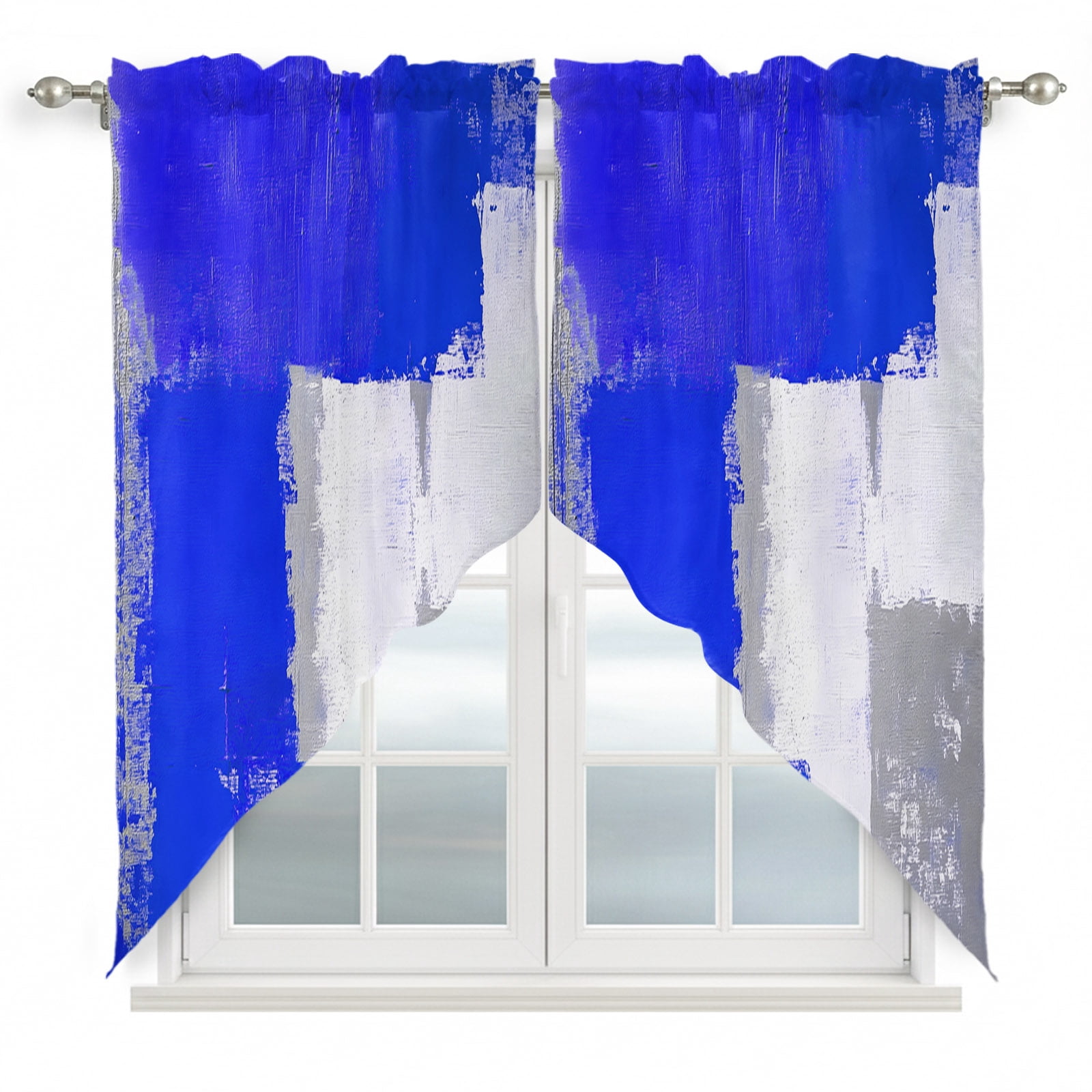 Blue White Swag Curtain Valance for Window 2 Panels Graffiti Modern Oil ...