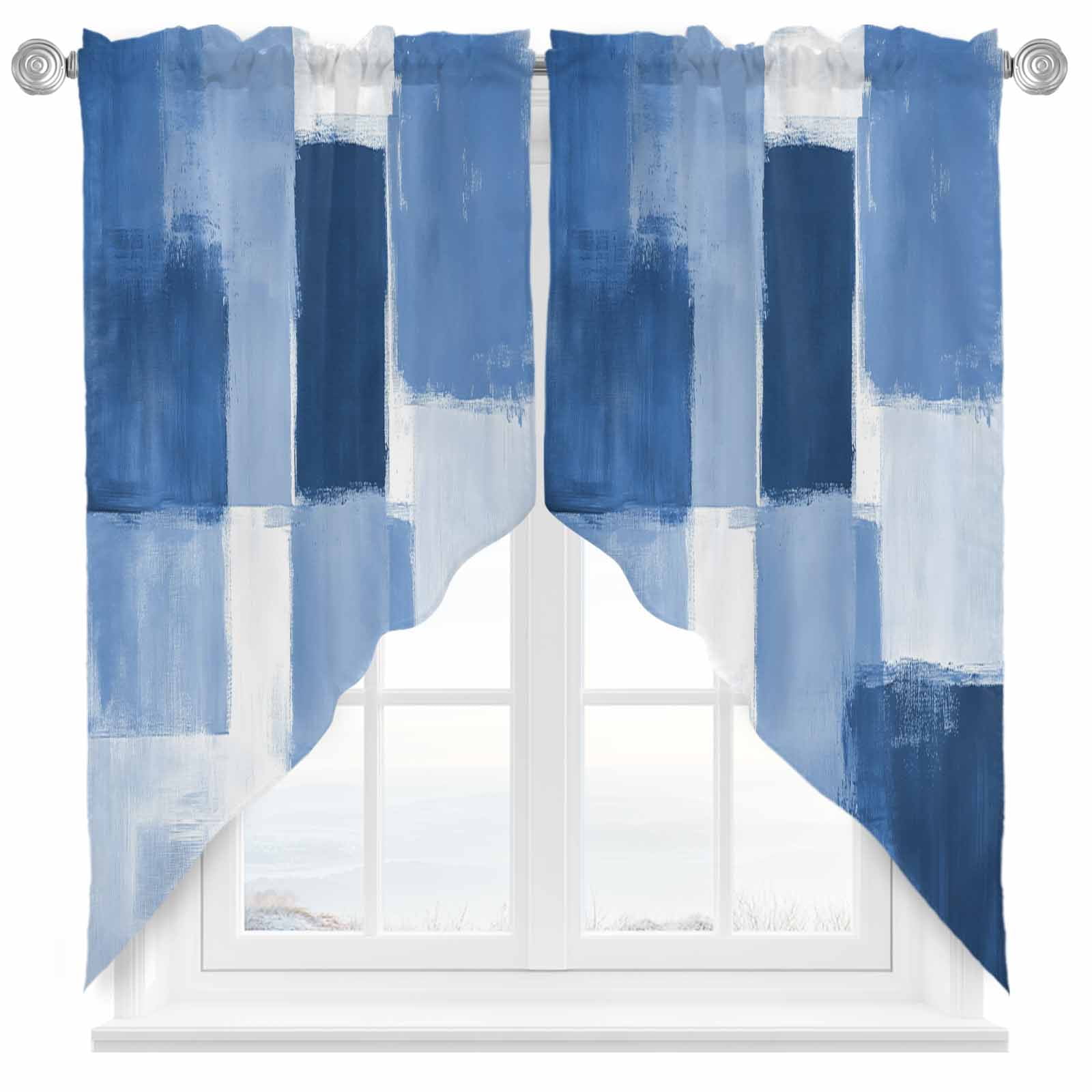 Blue White Swag Curtain Valance for Windows, Graffiti Art Mottled ...
