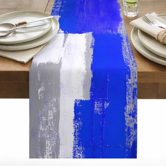 Blue White Table Runner 13x72 inch Graffiti Modern Oil Painting ...