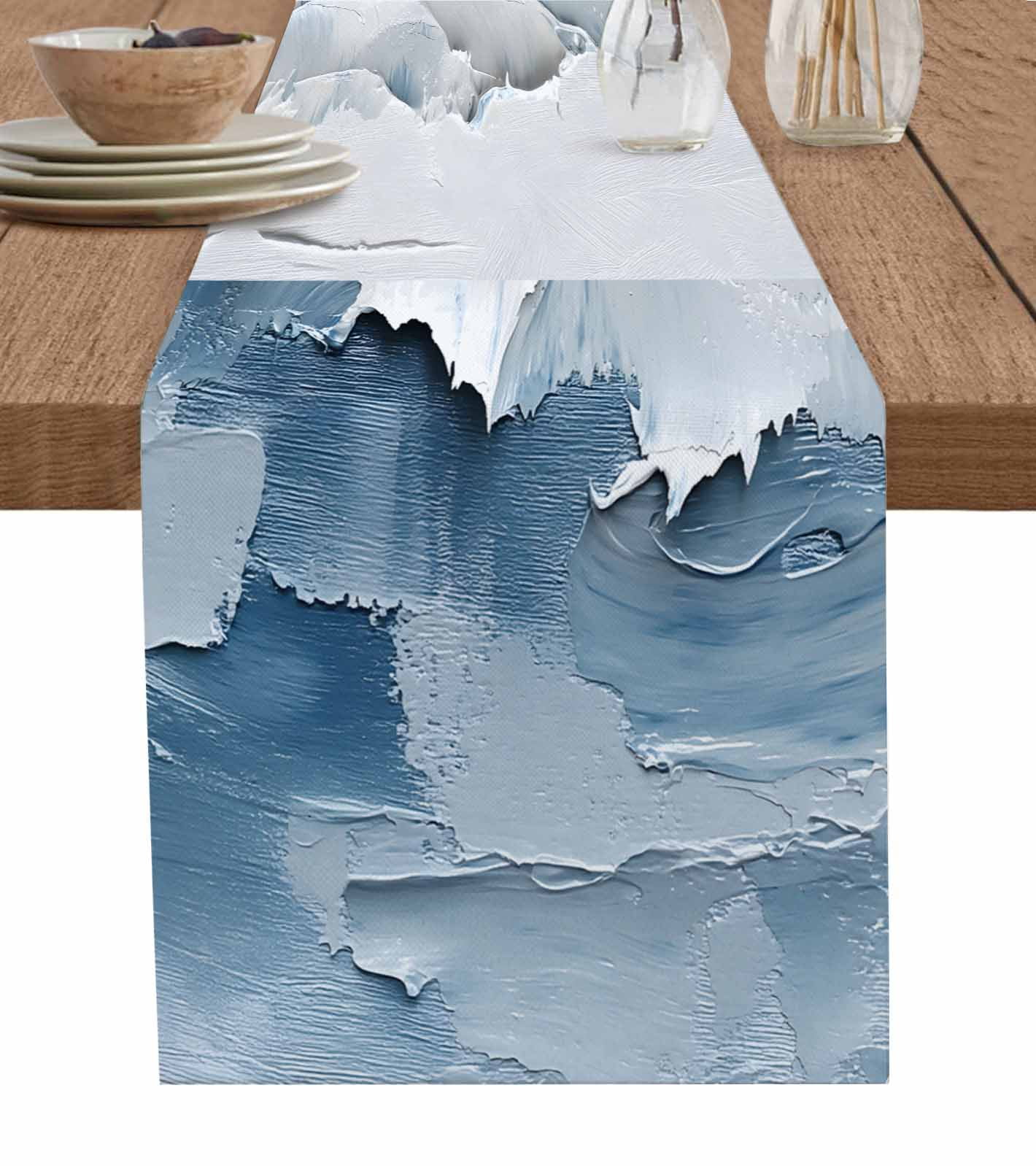 Blue White Table Runner-Cotton Linen- 120 Inch Holiday Dresser Scarves ...