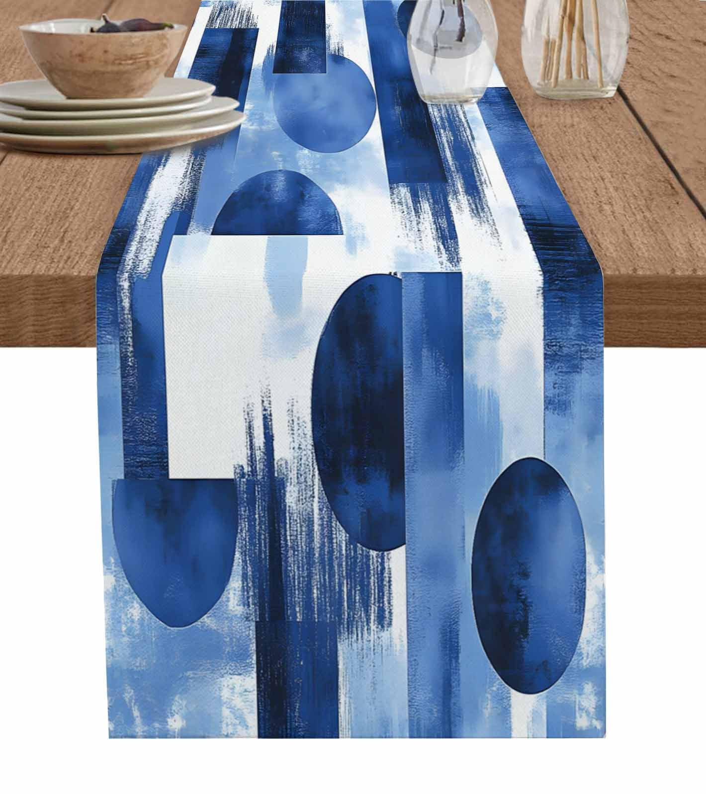 Blue White Table Runner Cotton Linen 90 Inch Holiday Dresser Scarves ...