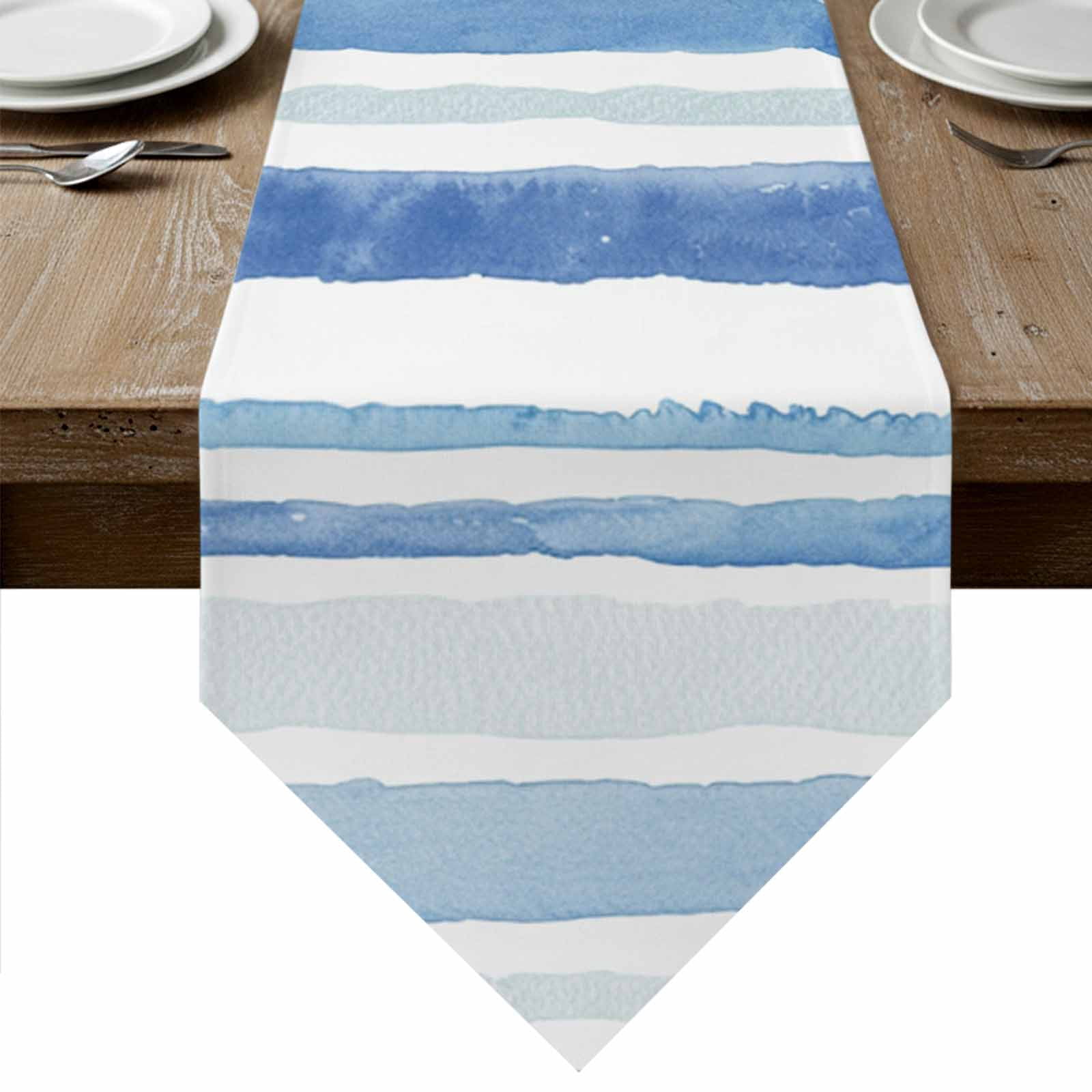 Blue White Table Runner Linen Burlap Table Runner 36 Inches Small ...