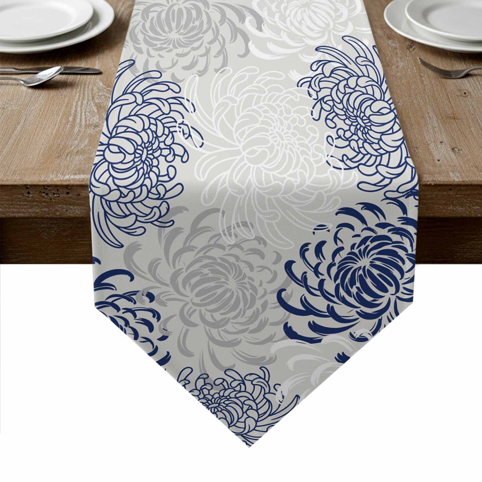 Blue White Table Runner Linen Burlap Table Runner 72 Inches Long ...