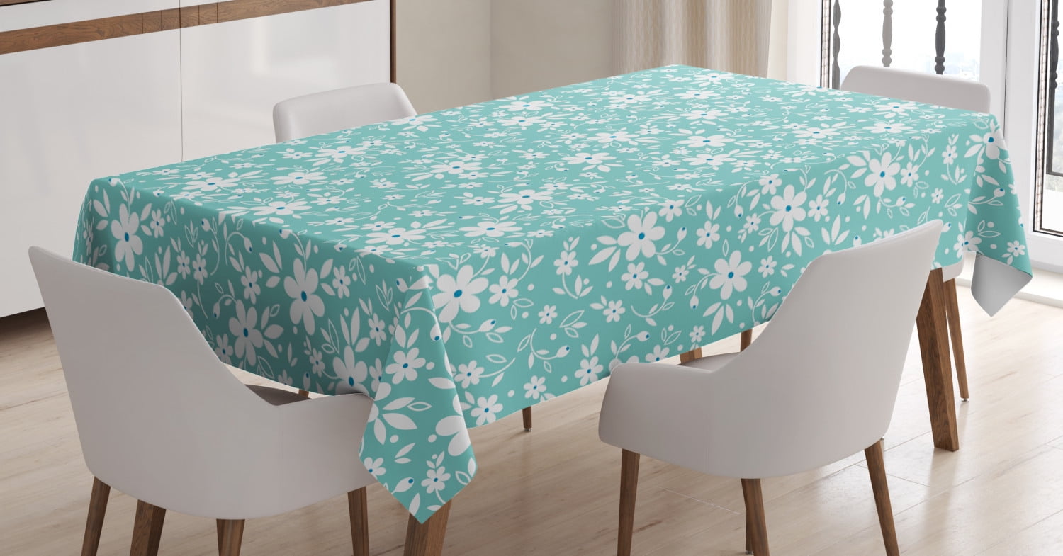 Blue and White Tablecloth, Summer Blooms Garden Lily Daisy Field ...