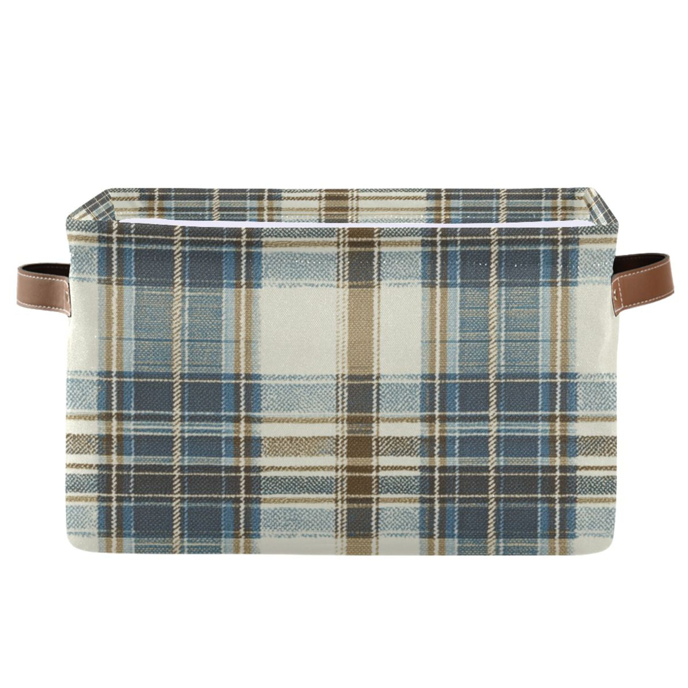 Blue and White Tartan Foldable Storage Basket,Canvas Fabric Foldable ...