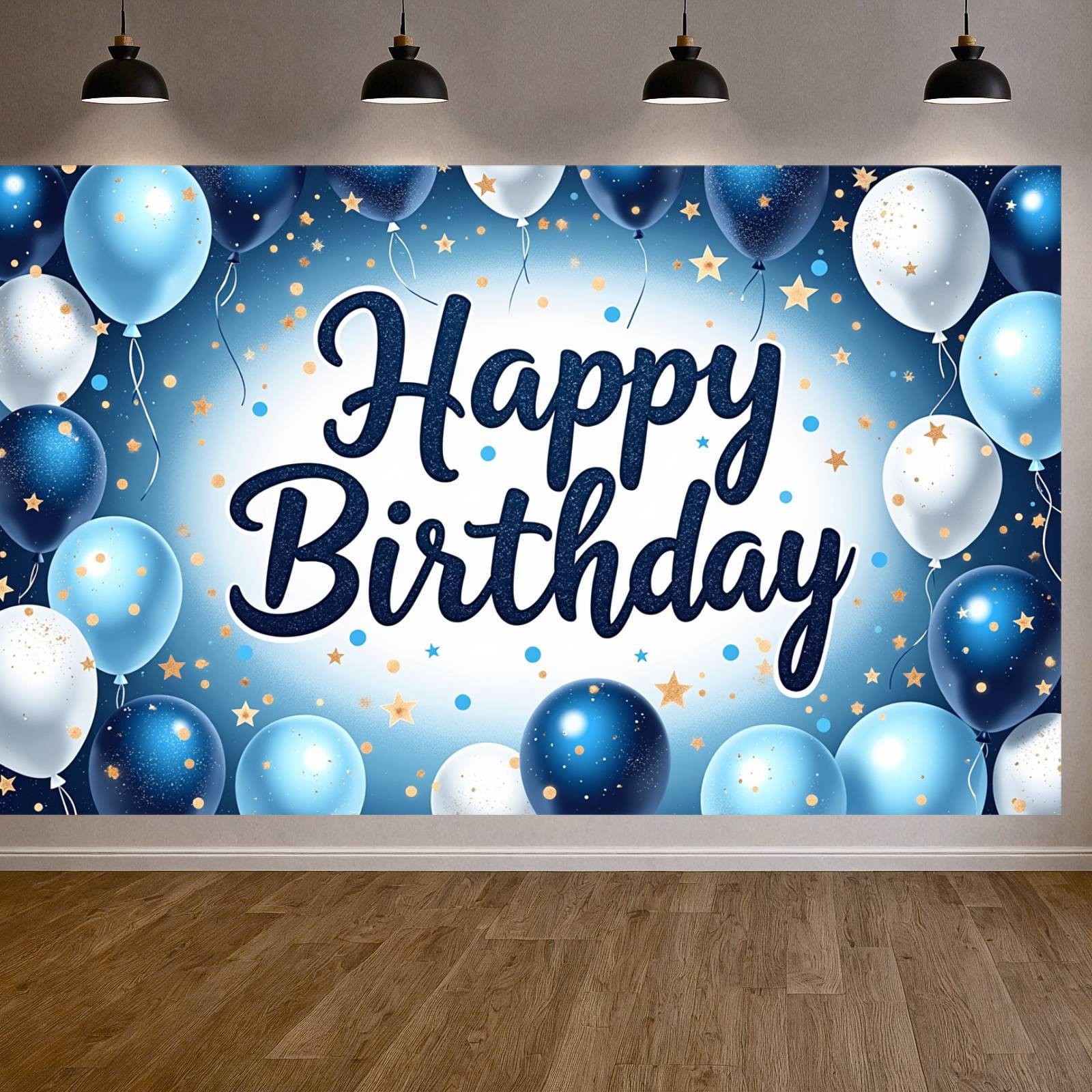 Blue White Theme Banner Gold Stars Birthday Display Balloon Decor ...