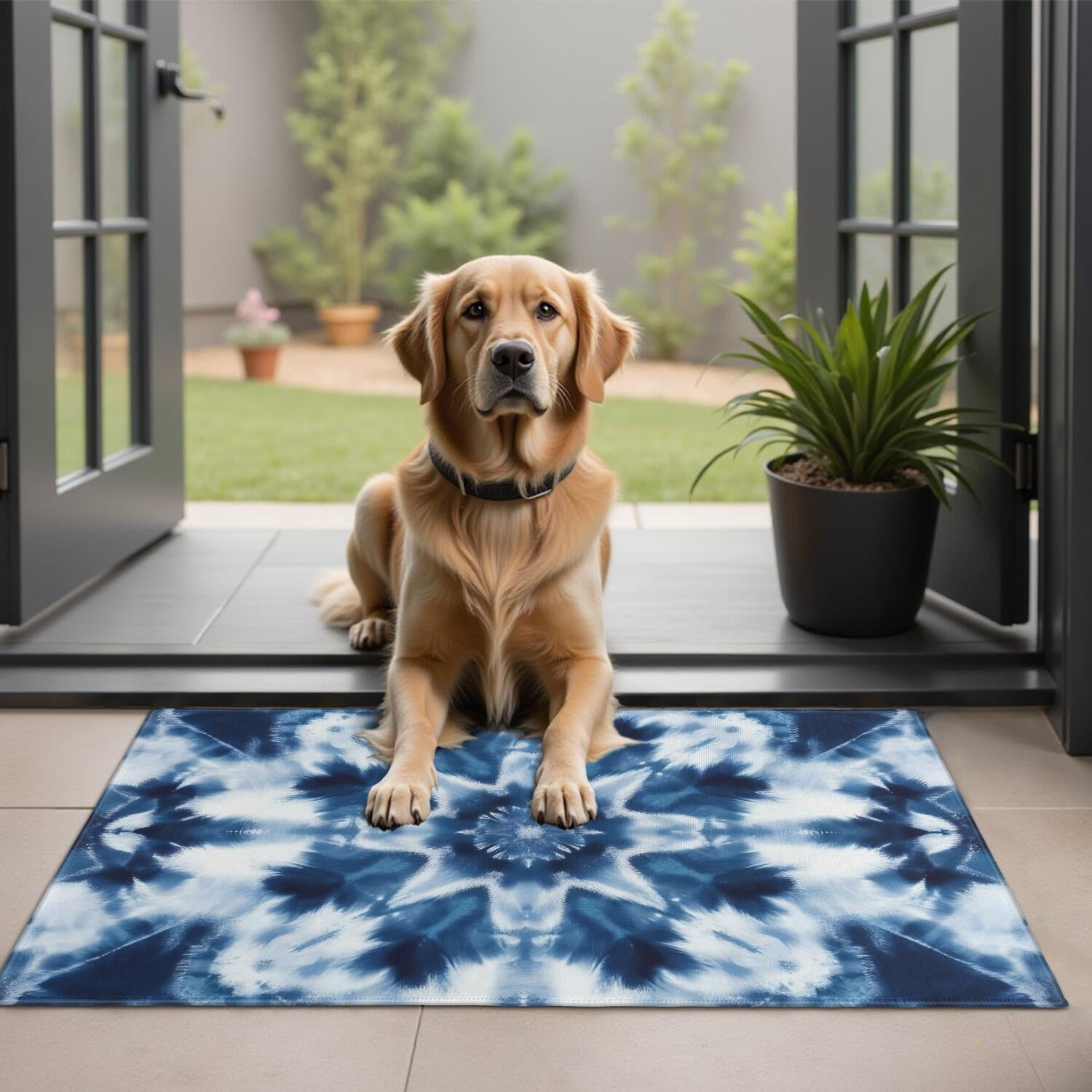 Blue White Tie Dye Mandala Pattern Door Rugs,Washable Non Slip Door ...